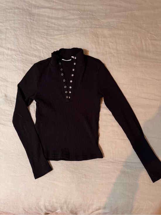 Frank & Oak | Tops | Frank Oak Long Sleeve Black Ribbed Half Buttonup ...